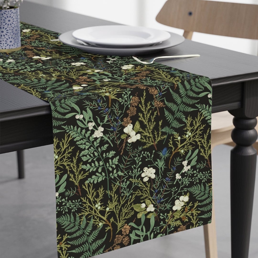 Yuletide Forest Table Runner - Dark Green Rustic Woodland Cottagecore ...