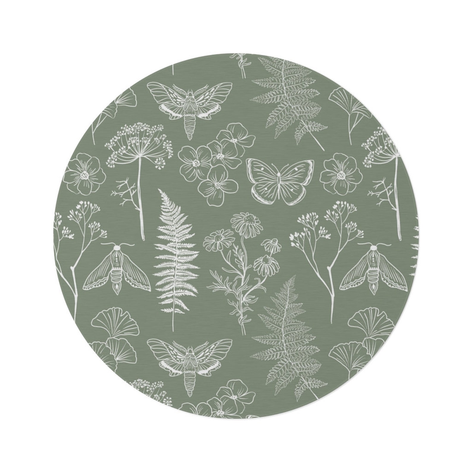Sage Green Round Area Rug Neutral Botanical Bedroom Rug - Etsy