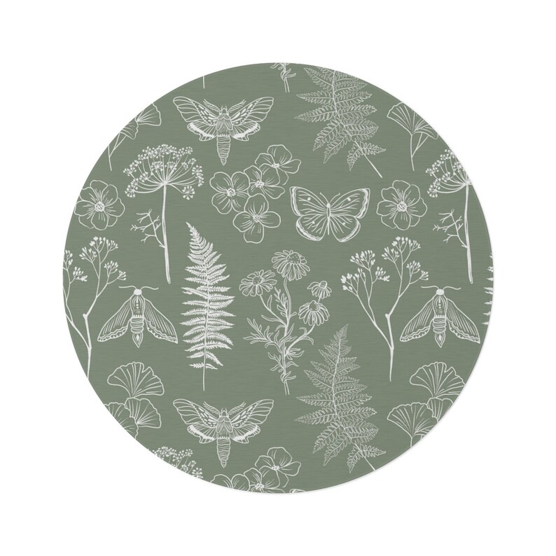 Sage Green Round Area Rug Neutral Botanical Bedroom Rug - Etsy