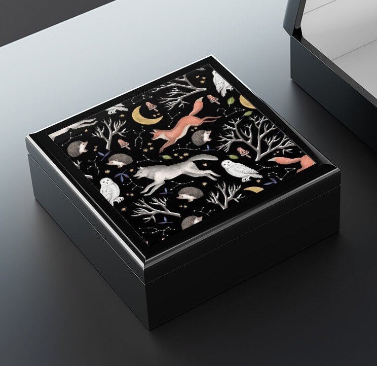 Woodland Winter Moon Wolf Keepsake Box Ebony Black Wood - Etsy