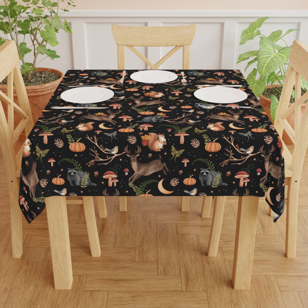 Fall Tablecloth - Enchanted Forest Animal Square Round Tablecloth ...