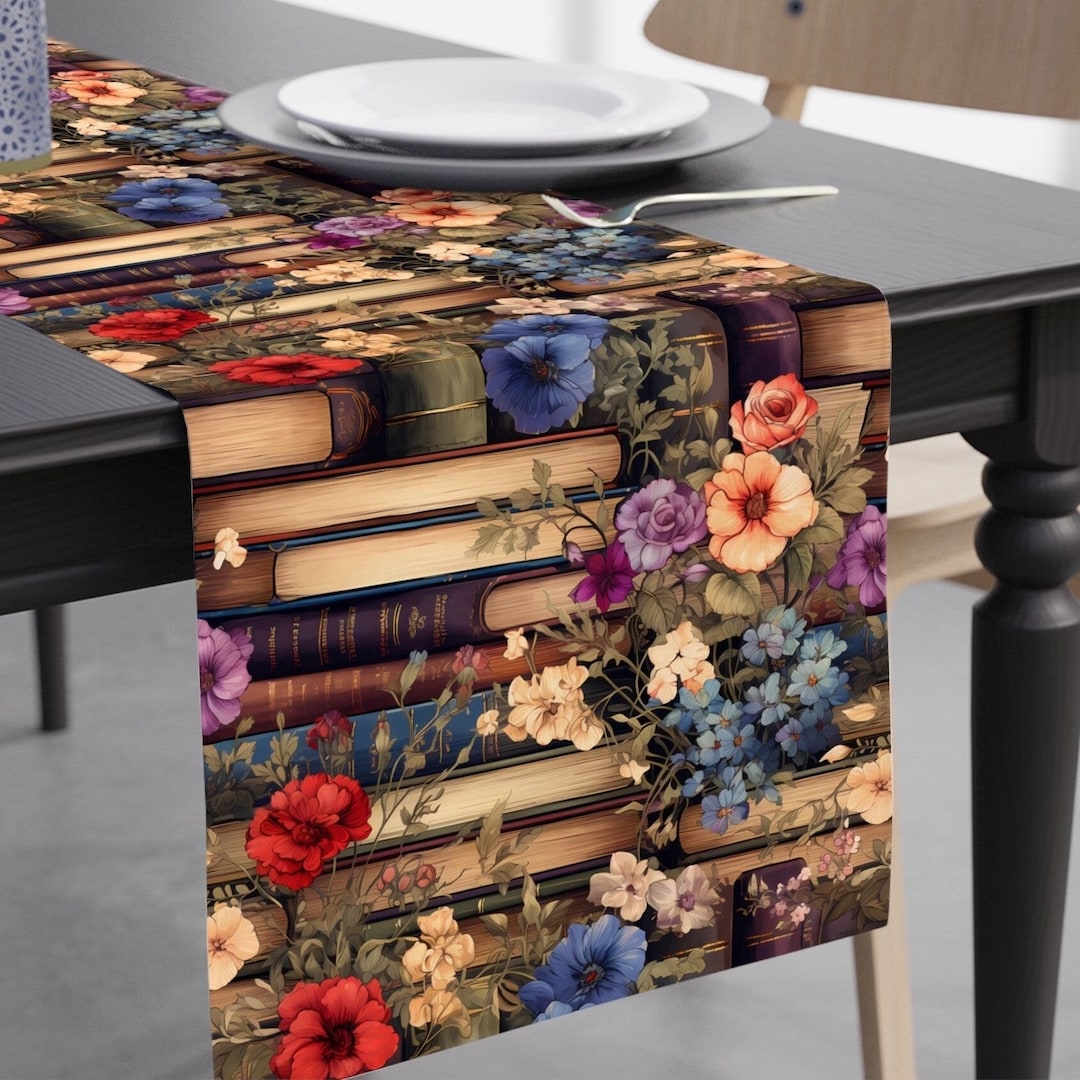 Book Table Runner - Dark Academia Vintage Botanical Table Runners ...