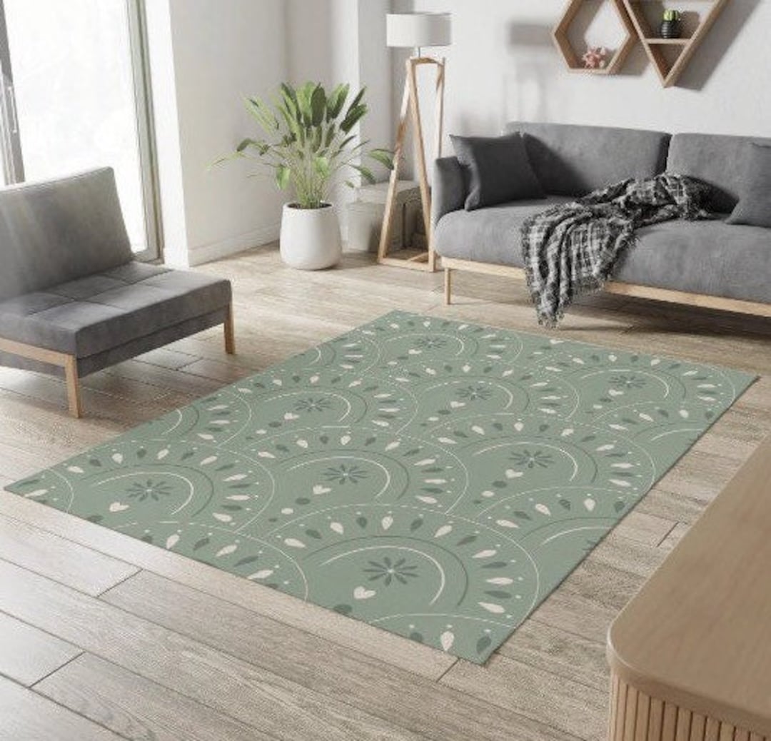 Sage Green Area Rug - Boho Rainbow Rug, Minimalist Green Rug for Living ...