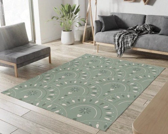 Sage Green Area Rug - Boho Rainbow Rug, Minimalist Green Rug for Living ...