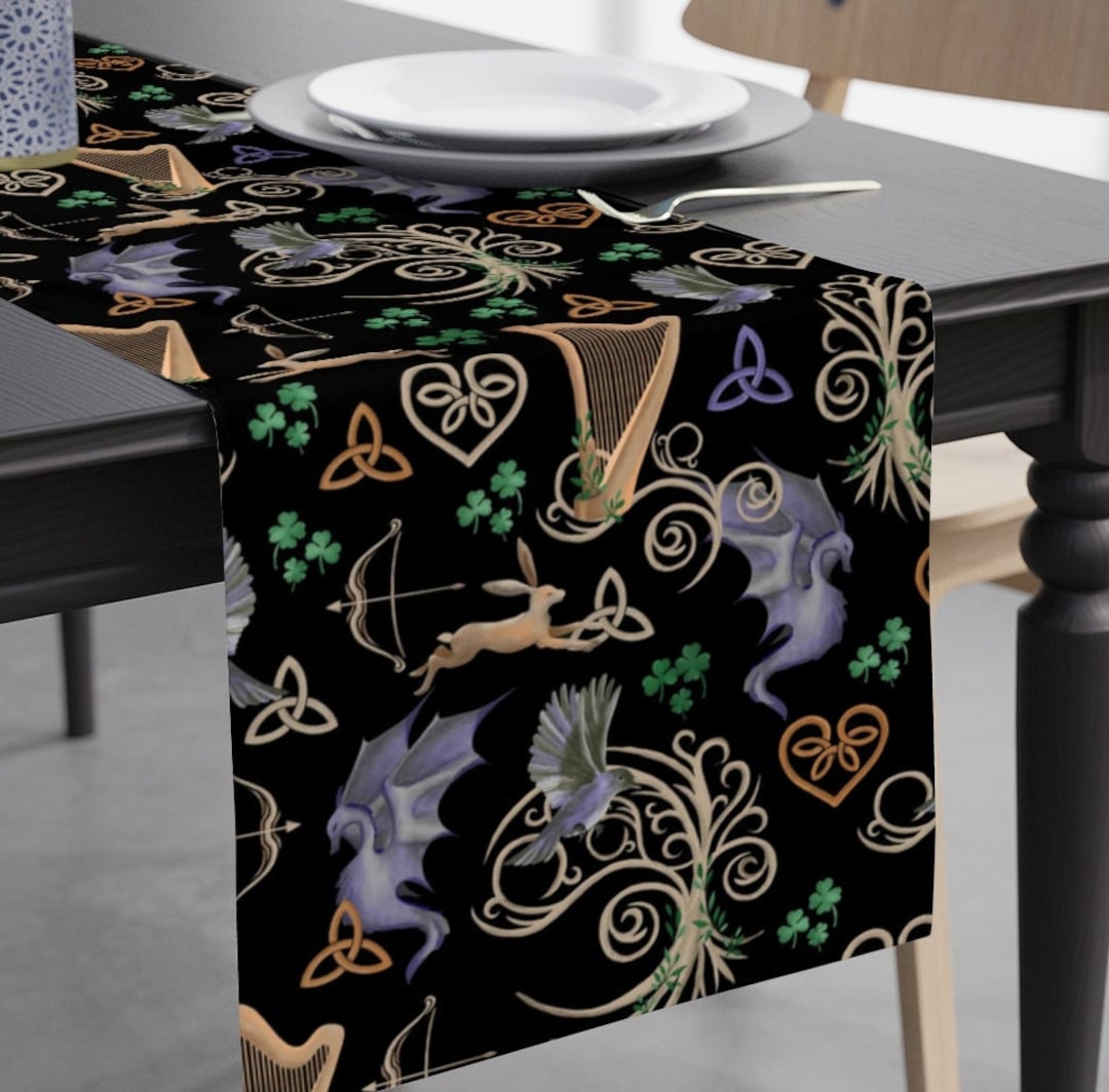 Celtic Decor Table Runner Gift - Dark Celtic Symbol Dragon Raven ...