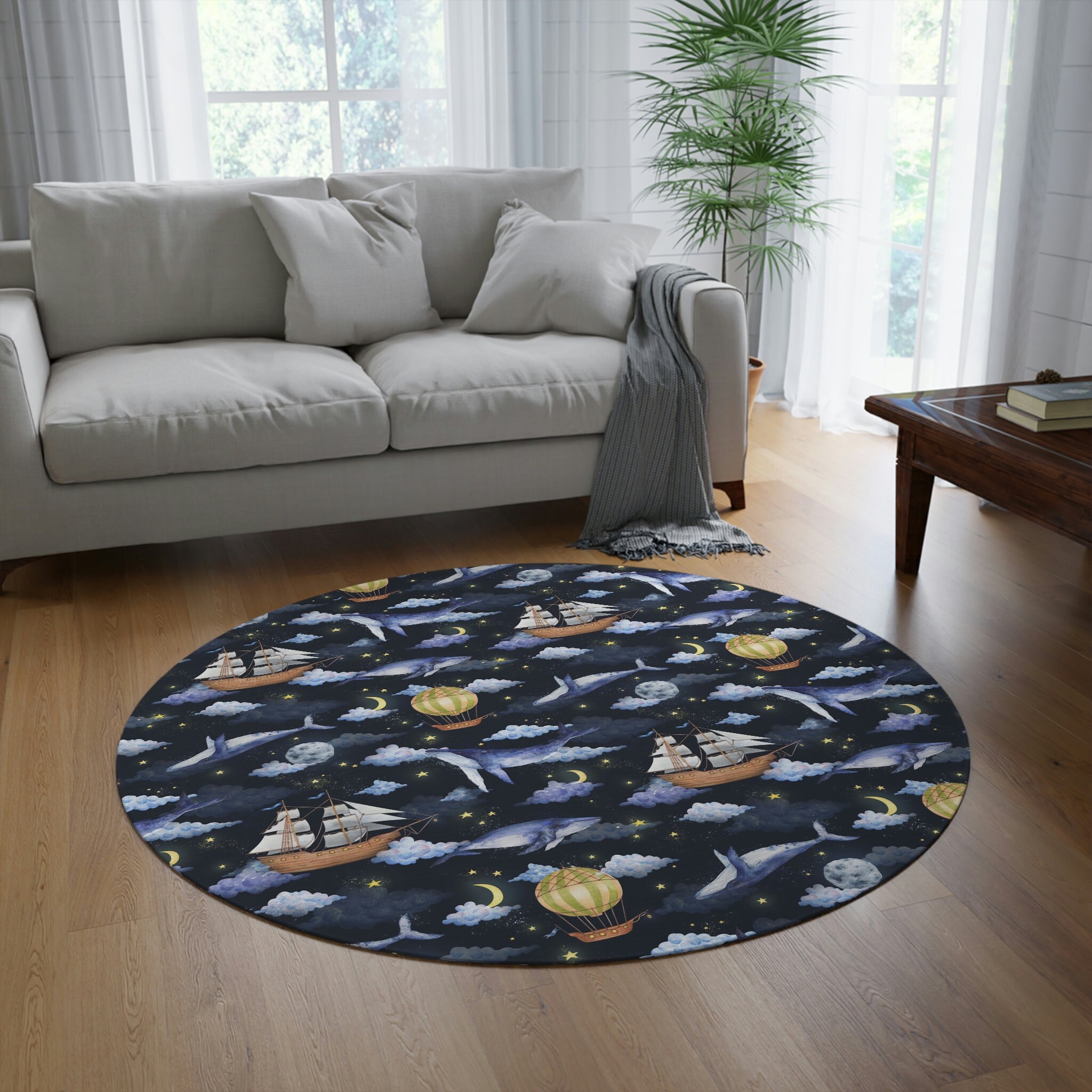 Nautical Round Rug Boat Pirate Ship Dark Nautical Nursery - Etsy