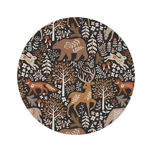 Round Forest Animal Rug - Rustic Woodland Tree Rug Round, Scandinavian ...
