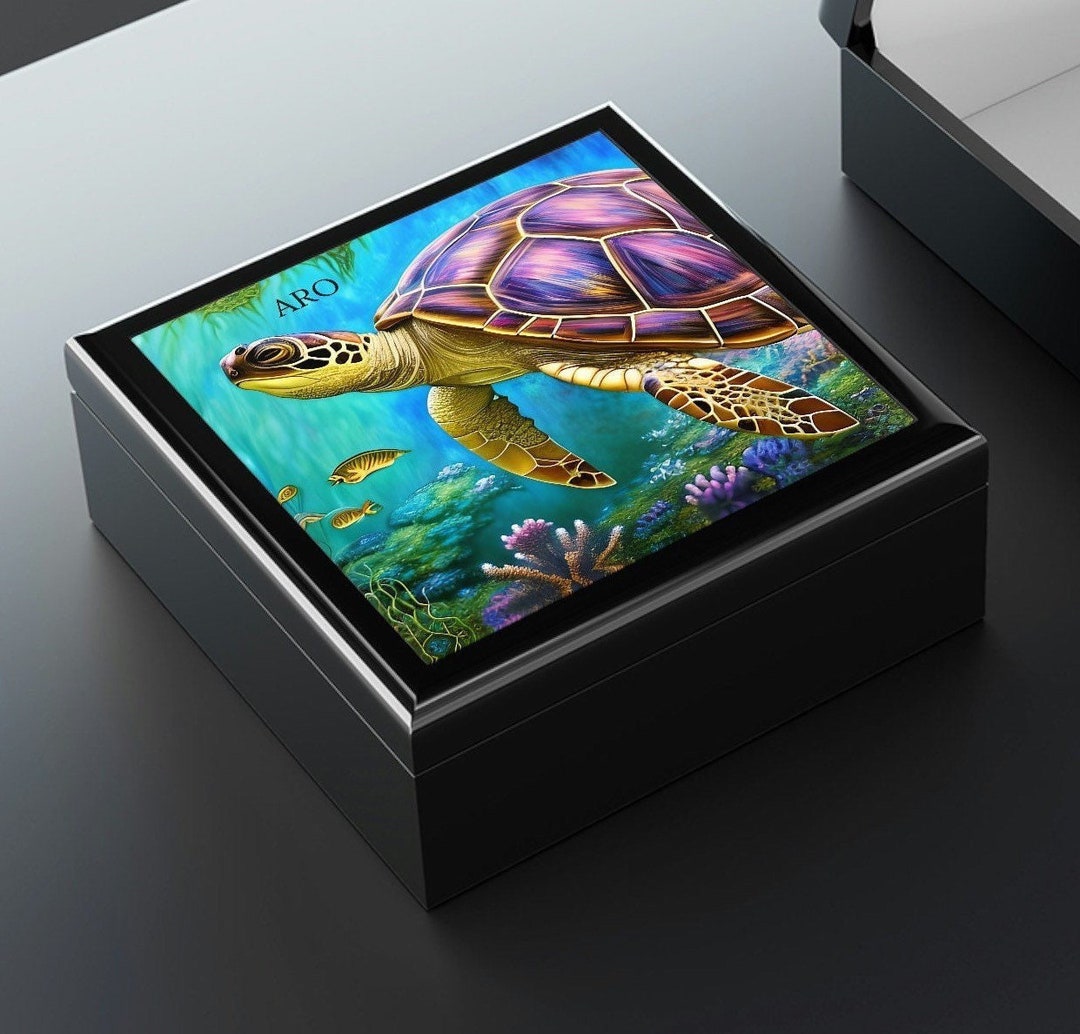 Turtle Jewelry Box - Custom Sea Turtle Lover Trinket Box Beach Ocean ...