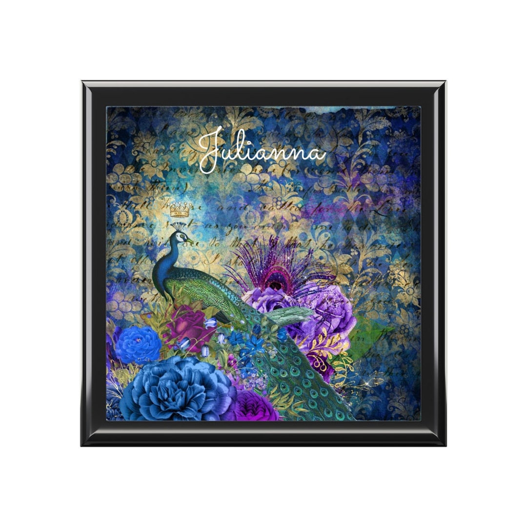 Peacock Jewelry Box - Custom Peacock Art Keepsake Box Wooden Bird Lover ...