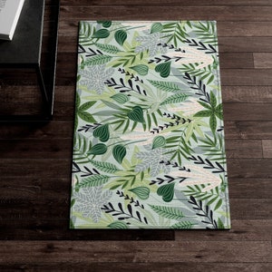 Green Leaf Area Rug - Botanical Rug, Nature Rug for Living Room, Forest ...