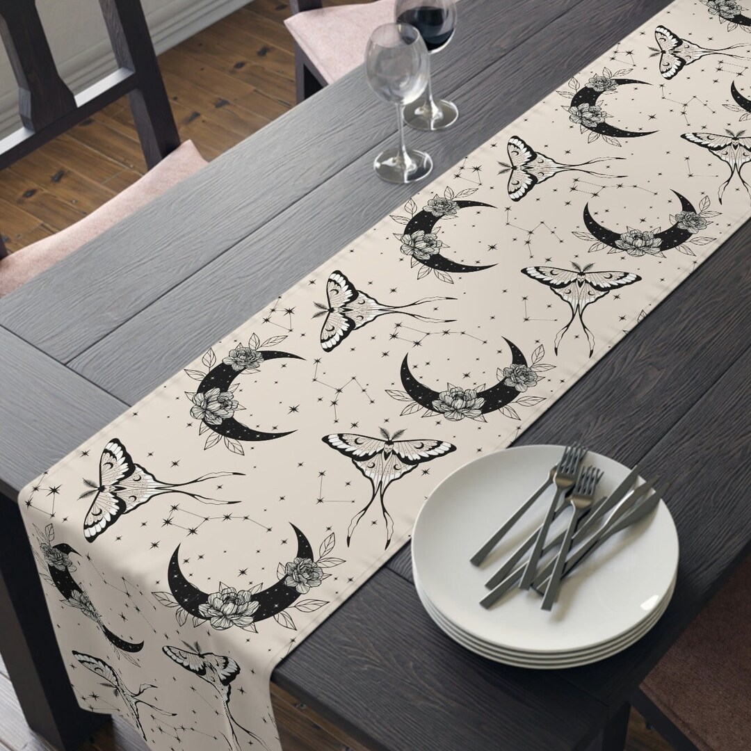 Luna Moth Celestial Table Runner - Witchy Moon Moth Constellations Moon ...