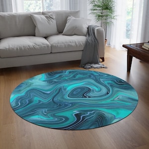 Teal Blue Round Rug - Marble Area Rug Round Geode Eclectic Rug - Etsy