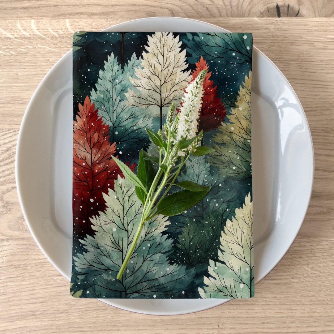 Winter Pine Tree Napkins, Forest Cloth Napkin Set Evergreen Tree Snowy ...