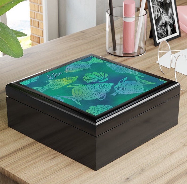 Sea Fish Jewelry Box - Green Blue Ocean Fish Jewelry, Personalized Gift ...