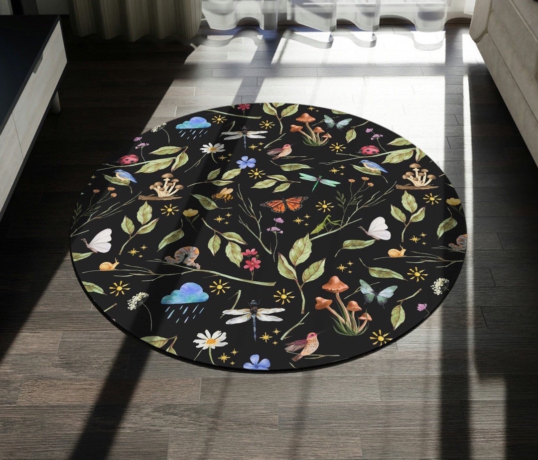 Cute Spring Forest Round Rug - Nature Rug Woodland Insect Nursery Rug ...