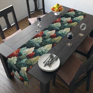 Winter Pine Tree Table Runner, Forest Table Runner Evergreen Tree Snowy ...