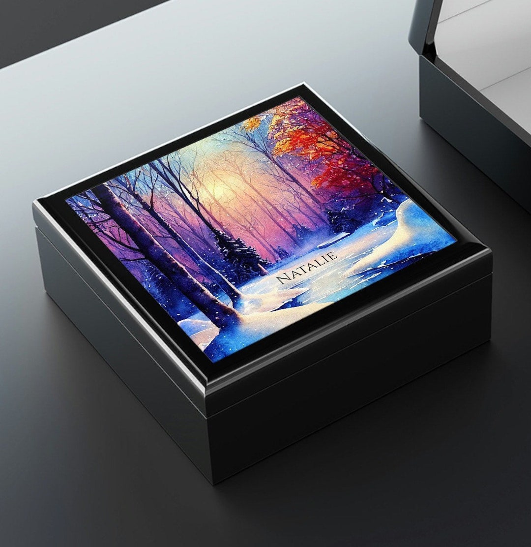 Winter Keepsake Box - Custom Wood Winter Landscape Trees Nature ...