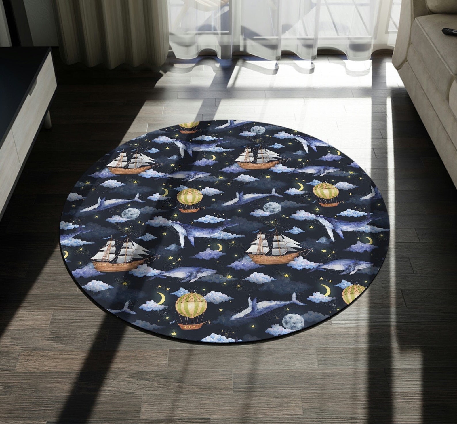 Nautical Round Rug Boat Pirate Ship Dark Nautical Nursery Decor Sailing ...