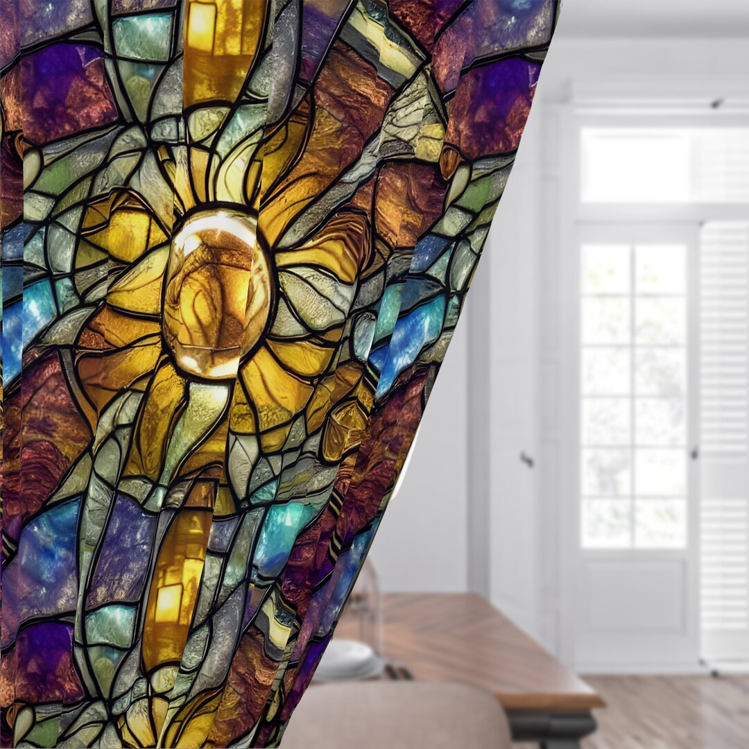 Mosaic Sun Curtain - Blackout Curtain Window Stained Glass Curtain Sun ...