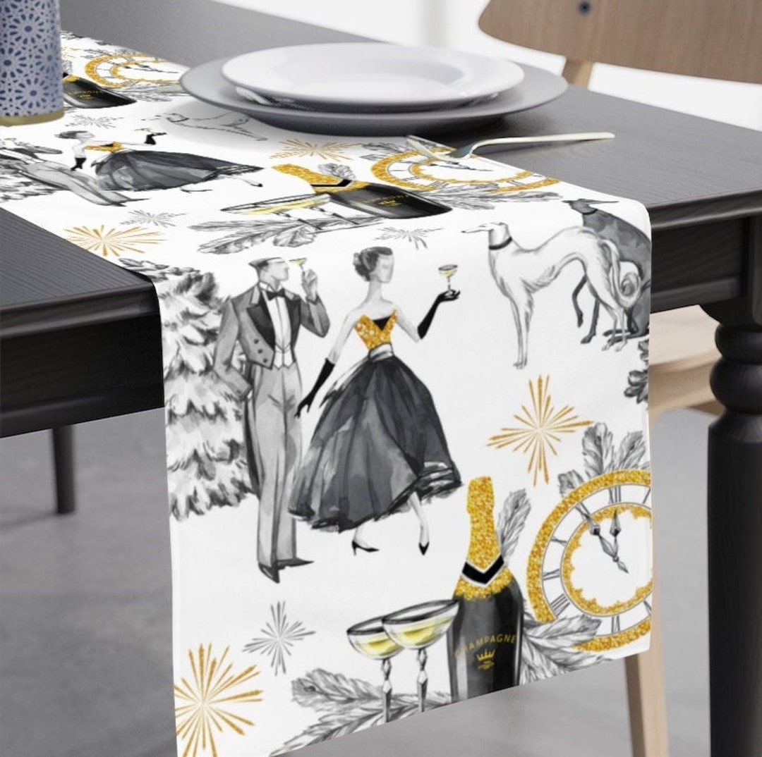 Vintage Holiday Table Runner - Retro New Year Table Runner, Fancy ...