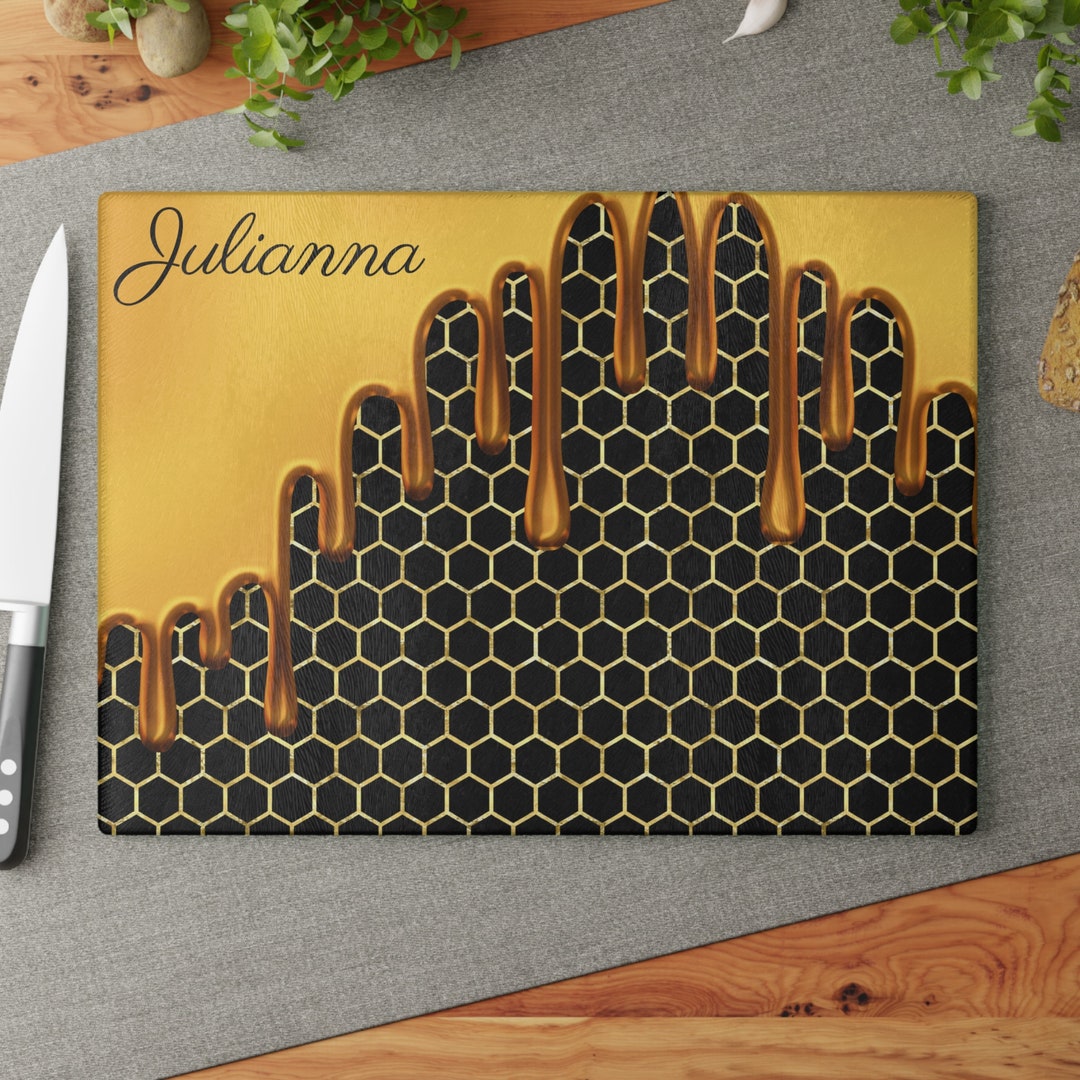 Honeycomb Cutting Board - Personalized Bumblebee Glass Gold and Black ...