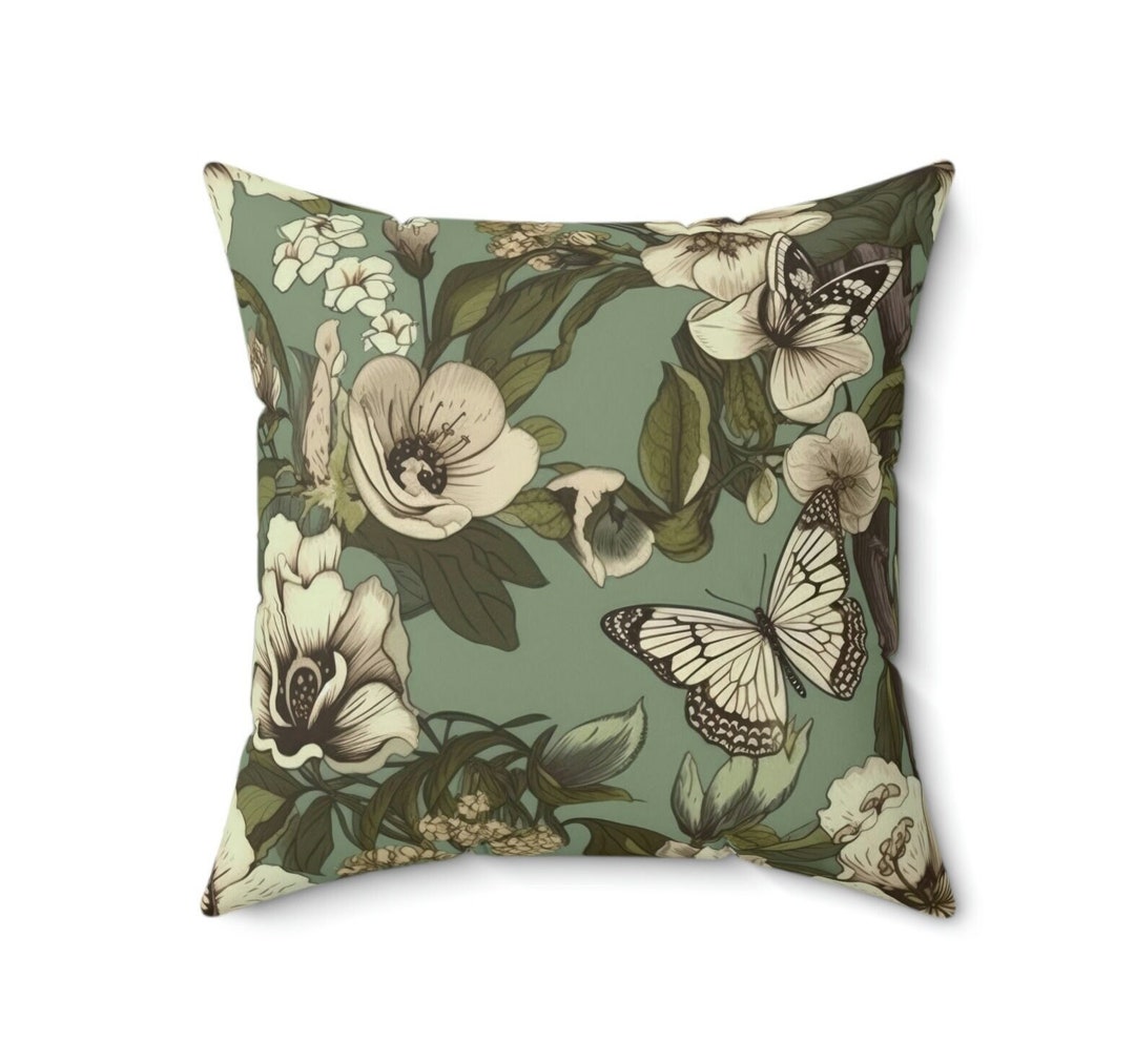 Cottagecore Pillow - Dark Sage Green, Floral Pillow, Throw Pillow ...