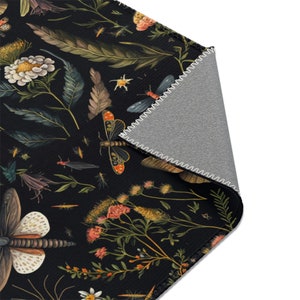 Black Botanical Rug - Moth Decor, Nature Rugs, Aesthetic Rug, Dark ...