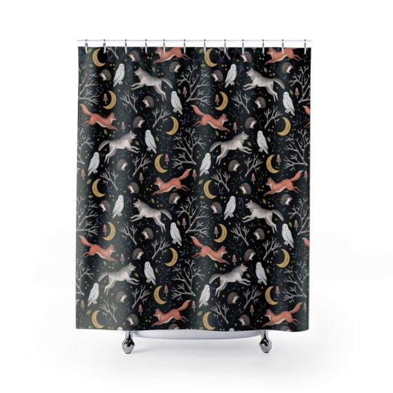 Dark Winter Wolf Shower Curtain Woodland Animal Bathroom - Etsy