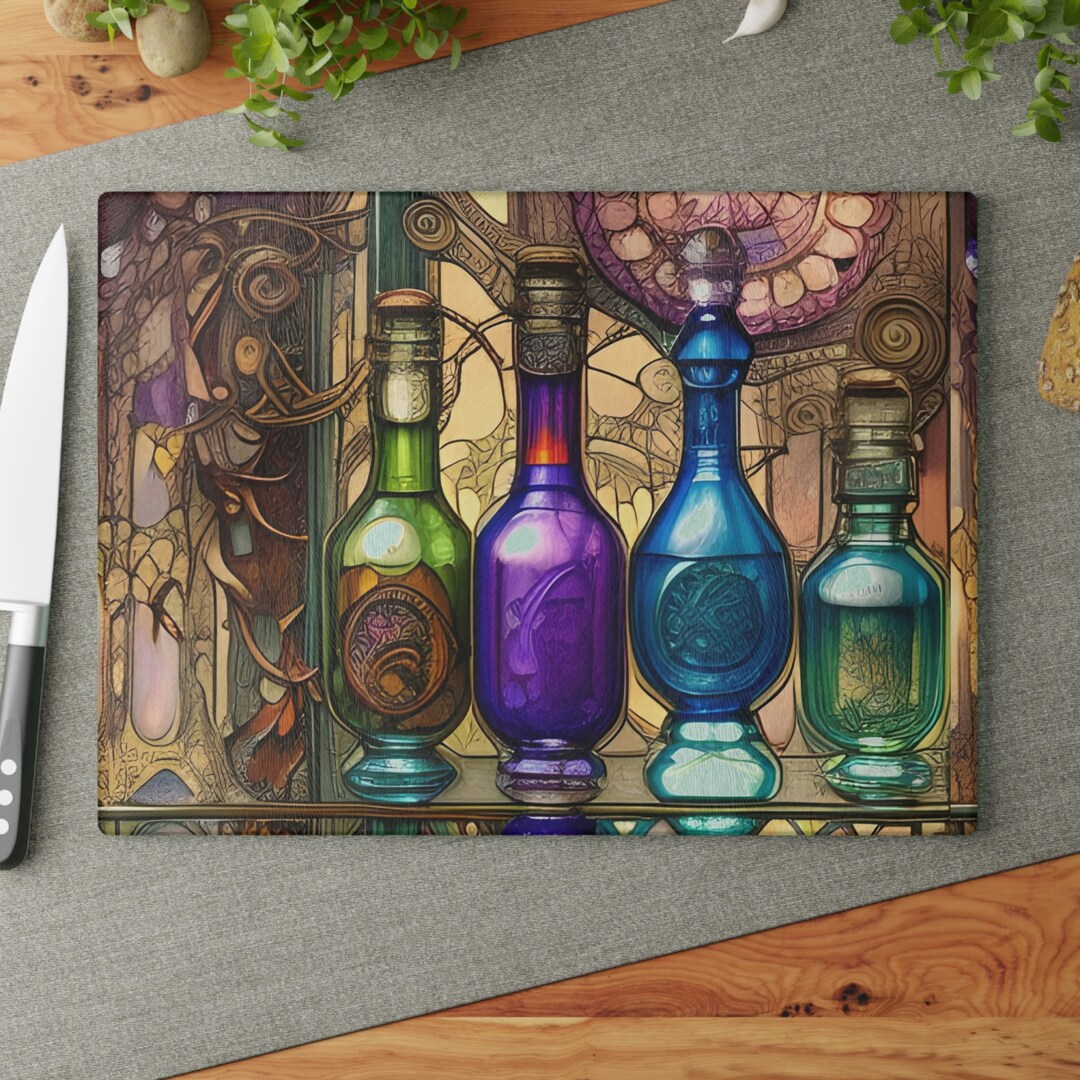 Glass Potion Bottle Cutting Board - Witchcraft Apothecary Herb Chopping ...