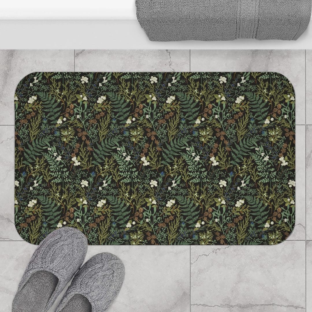 Rustic Forest Kitchen Mat Decor- Dark Green Winter Ferns Cottagecore ...