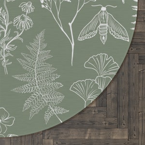 Sage Green Round Area Rug - Neutral Botanical Bedroom Rug Round - Etsy