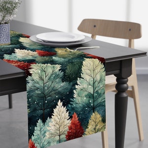 Winter Pine Tree Table Runner, Forest Table Runner Evergreen Tree Snowy ...