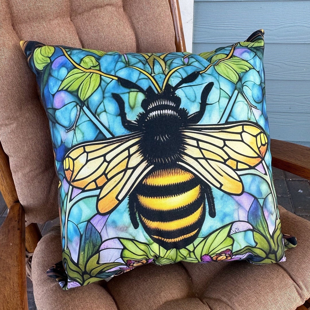 Bee Outdoor Pillows - Bumble Bee Decor, Garden Pillow, Stained Glass ...