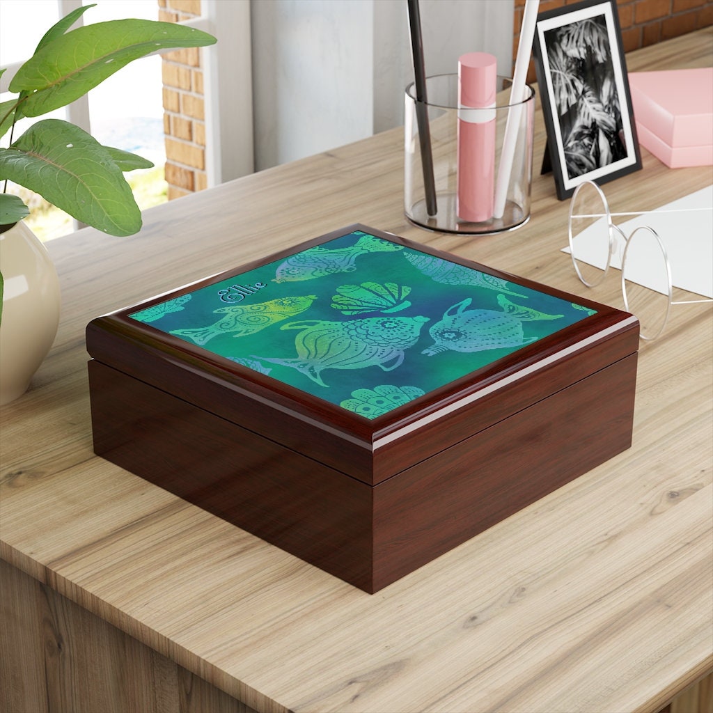 Sea Fish Jewelry Box Green Blue Ocean Fish Jewelry - Etsy