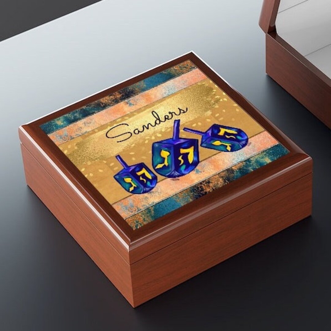 Wood Hanukkah Gift Box - Custom Hanukkah Keepsake Box Dreidel Art ...
