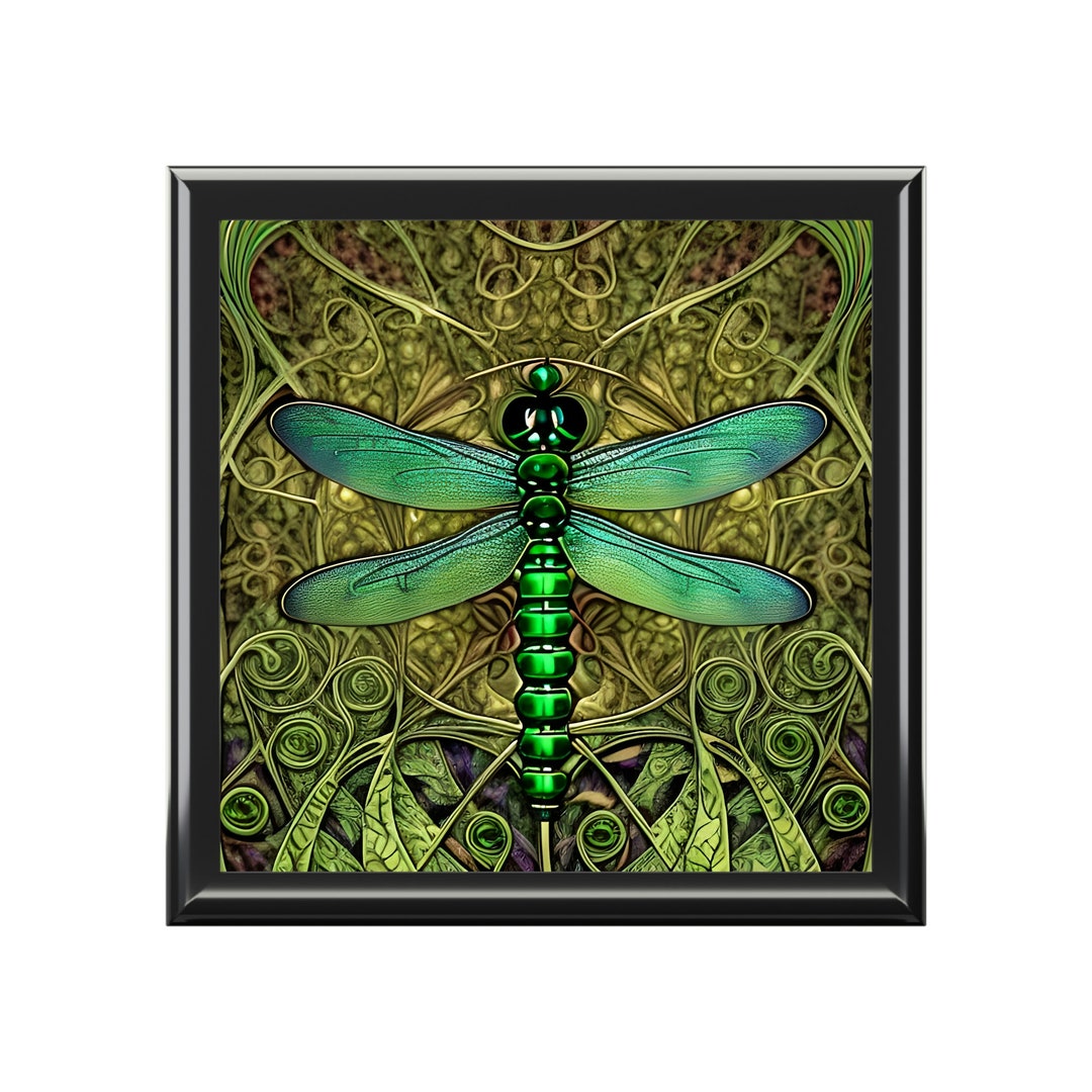 Dragonfly Art Nouveau Jewelry Box - Steampunk Forest Green Dragonfly ...