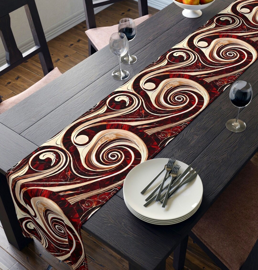 Wood Art Table Runner Wood Print, Marble Table Runner, Ruby Red ...