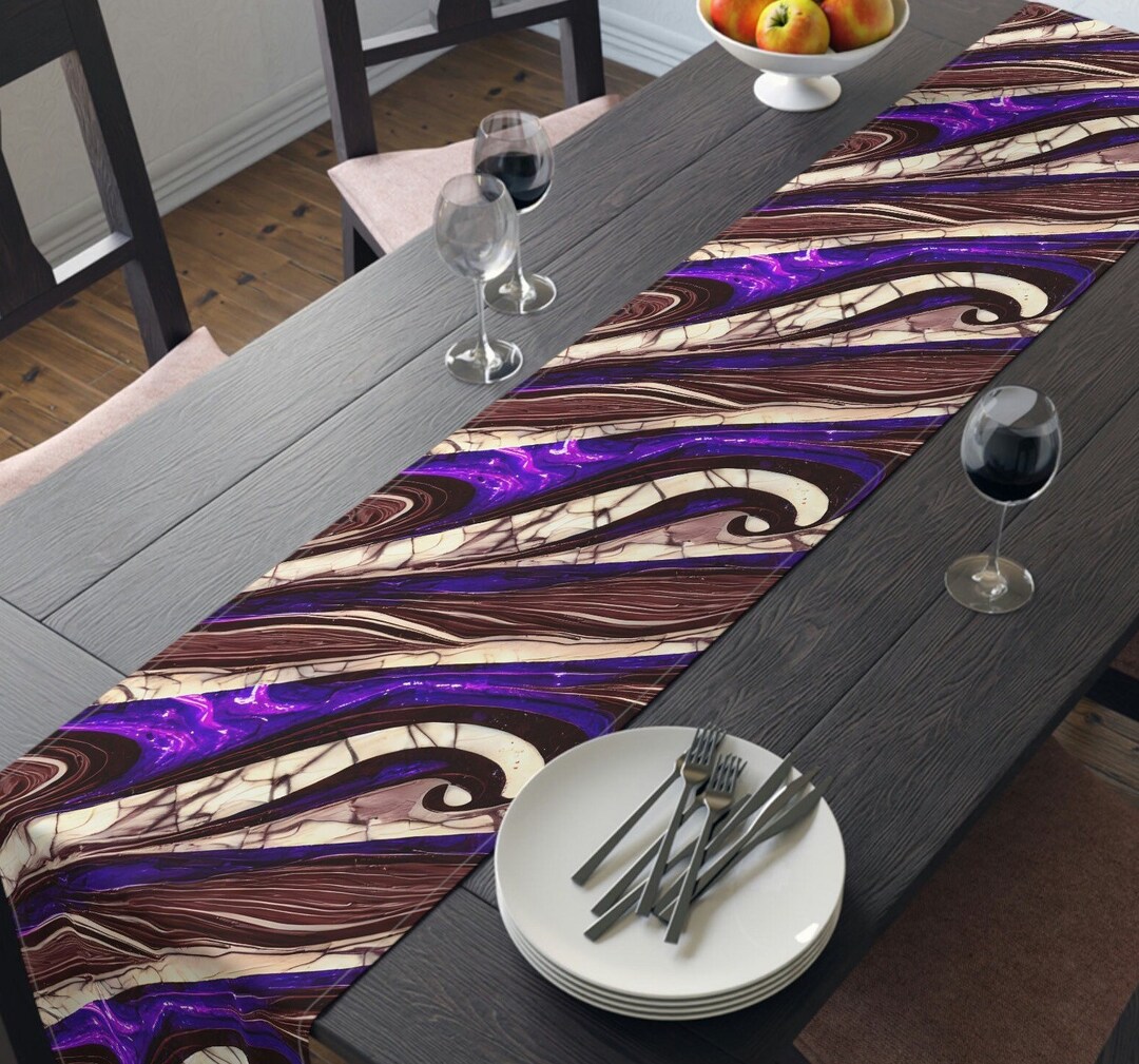 Table Runner Modern Abstract Brown Table Runner, Purple Geode, Beige ...