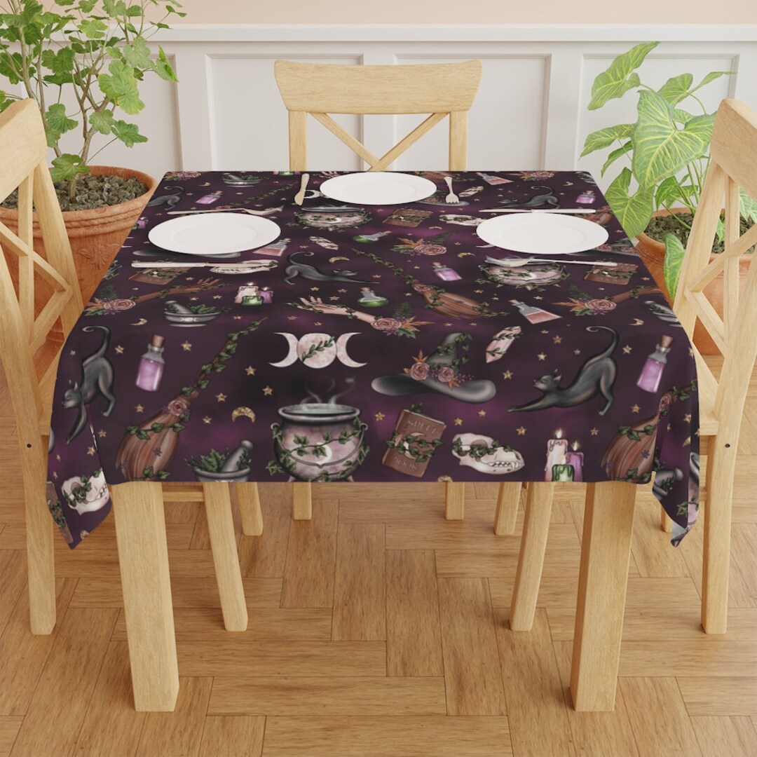Dark Woodland Witch Tablecloth - Moon Phase Purple Magic Witchcraft ...