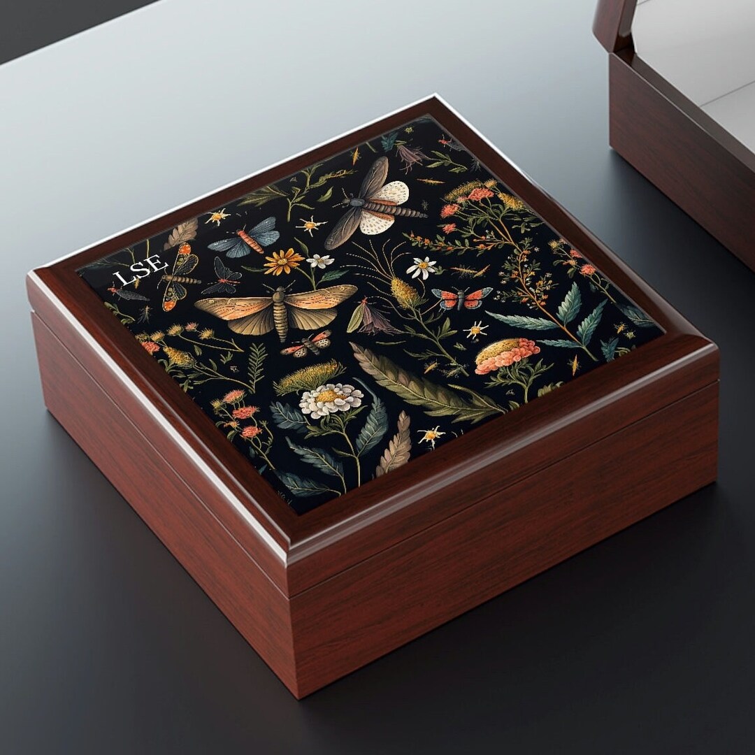Moth Jewelry Box - Custom, Vintage Botanical Keepsake Box Gothic Forest ...