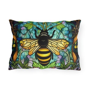 Bee Outdoor Pillows - Bumble Bee Decor, Garden Pillow, Stained Glass ...