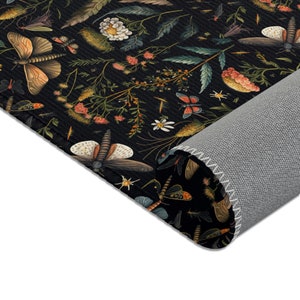Black Botanical Rug - Moth Decor, Nature Rugs, Aesthetic Rug, Dark ...