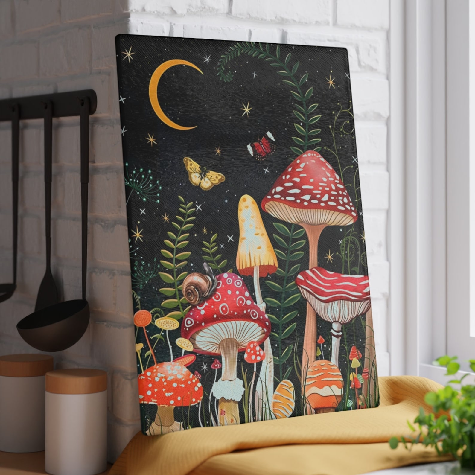 Mushroom Forest Glass Cutting Board Moon Magic Woodland - Etsy