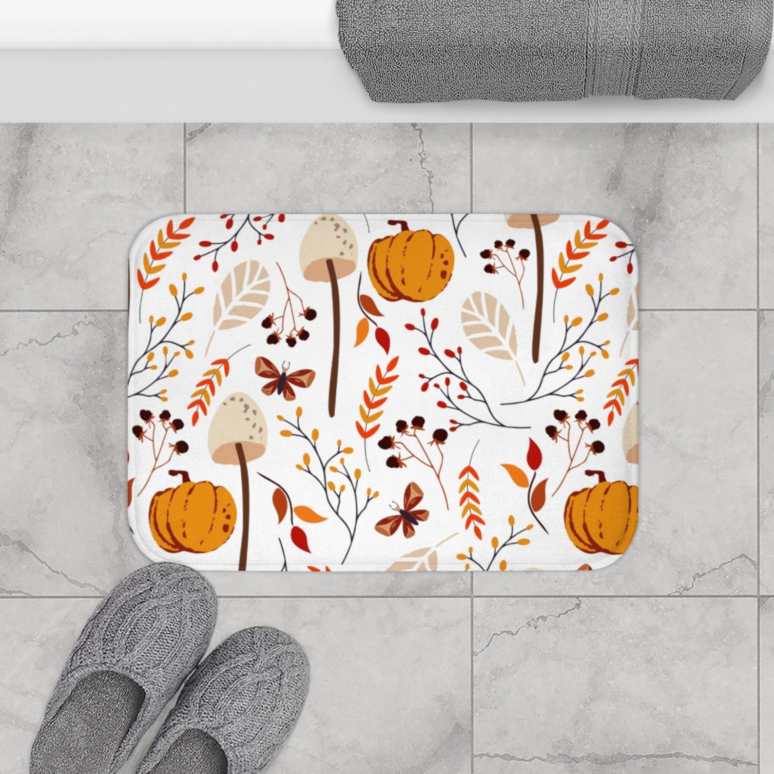 Contemporary Fall Bath Mat Pumpkin Bathroom Decor Boho - Etsy