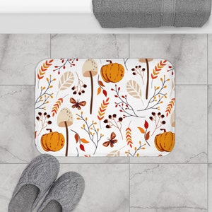 Contemporary Fall Bath Mat - Pumpkin Bathroom Decor, Boho Autumn Leaf ...