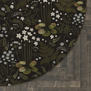 Round Area Rug - Black Round Rug, Botanical Rug, Round Floral Rug ...