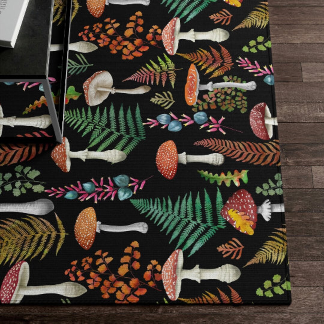 Dark Mushroom Area Rug Black Cottagecore Rug Boho Woodland Forest Area ...