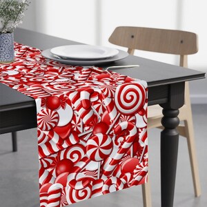 Candy Cane Table Runner - Red and White Christmas Peppermint Table ...