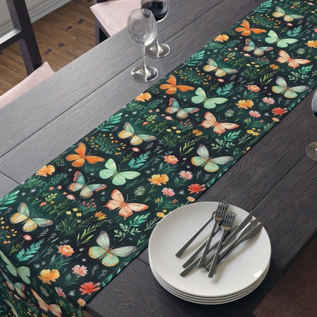Butterfly Table Runner - Dark Magical Butterflies Garden Table Runners ...