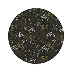 Round Area Rug - Black Round Rug, Botanical Rug, Round Floral Rug ...